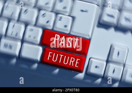 Hand writing sign Past Future. Internet Concept symbolize moving on and ...