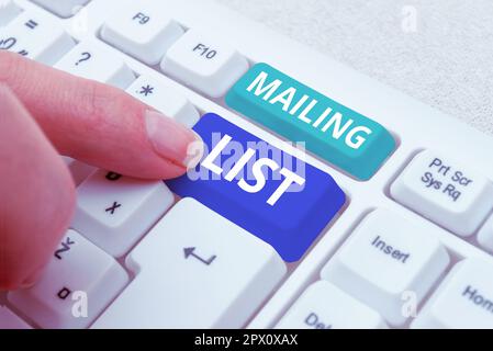 Text sign showing Mailing List. Business approach list of people who ...