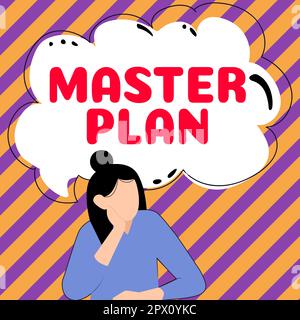 Sign displaying Master Plan, Word Written on dynamic long-term planning ...