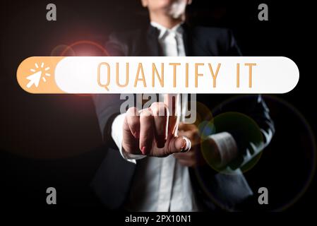 Sign displaying Quantify It, Business idea Measure the size or amount ...
