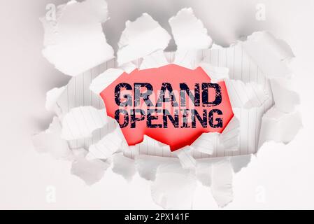 Sign displaying Grand Opening, Word for Ribbon Cutting New Business ...