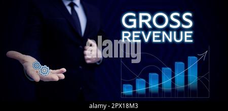 Hand writing sign Gross Revenue. Conceptual photo total value of ...