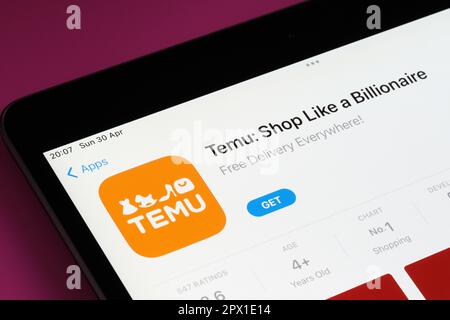 TEMU app seen on the ipad screen. Temu shop app is a new shopping platform. Fast growing Chinese ...