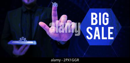 Text sign showing Big Sale. Business photo showcasing putting products ...