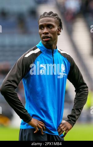 ola lawal, professional football player, with Falkirk FC, during a warm ...