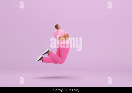 The black man with pink clothes. He is jumping. 3d rendering of cartoon ...