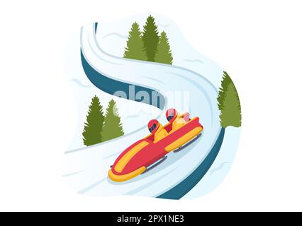 Athlete Riding Sled Bobsleigh Illustration with Snow, Ice and Bobsled ...