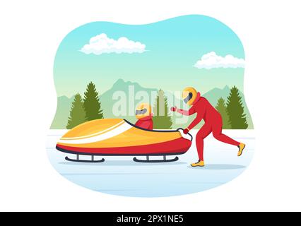 Athlete Riding Sled Bobsleigh Illustration with Snow, Ice and Bobsled ...