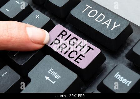 Conceptual caption Right Price. Word Written on the amount of money ...