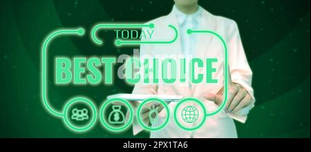 Conceptual caption Best Choice, Business showcase act of picking or ...
