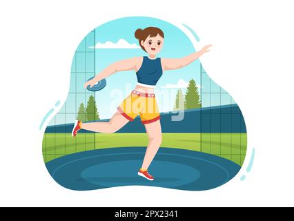 Discus Throw Playing Athletics Illustration with Throwing a Wooden ...