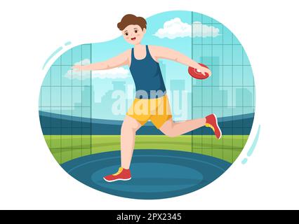 Discus Throw Playing Athletics Illustration with Throwing a Wooden ...