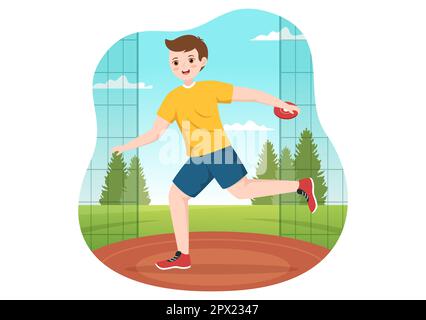 Discus Throw Playing Athletics Illustration with Throwing a Wooden ...