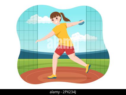 Discus Throw Playing Athletics Illustration with Throwing a Wooden ...