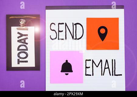 Text sign showing Send Email. Business photo showcasing the system for using computers to send ...