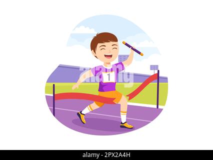 Relay Race Illustration Kids by Passing the Baton to Teammates Until ...