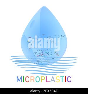 Water drop with microplastic. Water contaminated with micro plastics ...