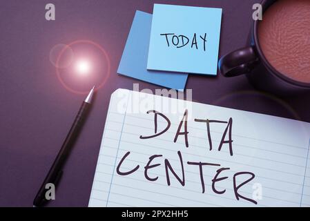 Hand writing sign Data Center. Business idea a repository that houses ...