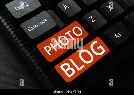 Conceptual caption Photo Blog. Business overview form of photo sharing ...