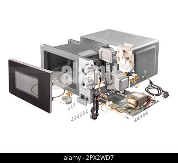 Explode view of a microwave in white background Stock Photo - Alamy