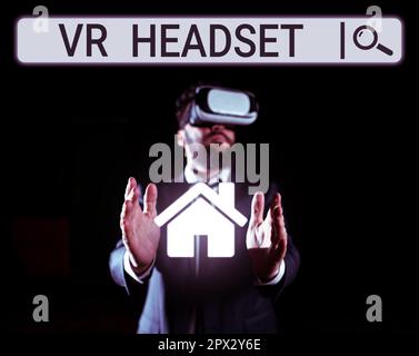 Handwriting text Vr Headset, Word Written on head-mounted device that ...