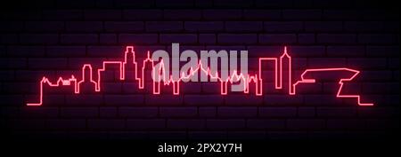 Red neon skyline of Antwerp. Bright Antwerp City long banner. Vector ...