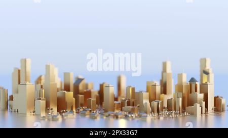 Clean, modern golden city with skyscrapers. Abstract concept. Digital ...