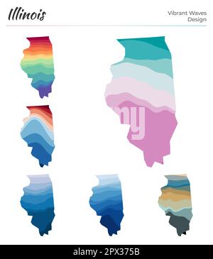 Set of vector maps of Michigan. Vibrant waves design. Bright map of US ...