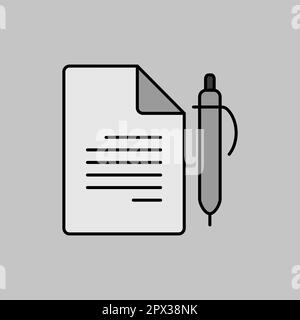 Contract Document With Pencil outline grayscale icon. Business sign ...