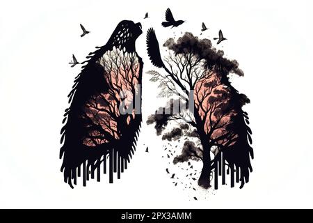 Lungs of a sick person from black leaves, sick destroyed. Sick ...