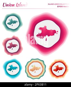 Union Island logo. Badge of the island. Layered circular sign around ...
