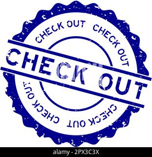 Grunge blue check out word hexagon rubber seal stamp on white ...