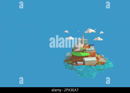 3D illustrator Alcatraz Island in USA. 3d rendering Low Polygon ...