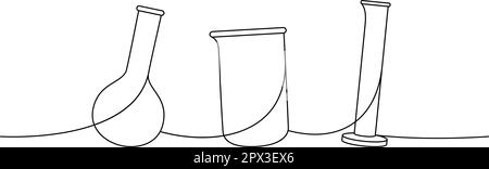 Graduated cylinder one line continuous drawing. Laboratory glass ...