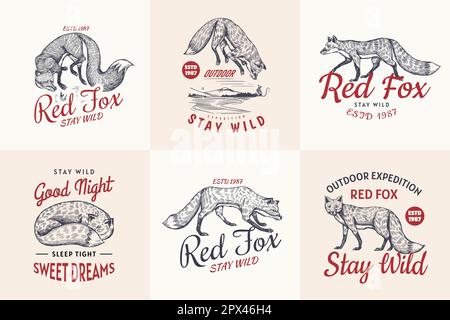 Red fox badges set. Forest ginger wild animal label or logo. Vector ...
