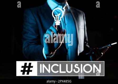 Conceptual caption Inclusion. Business showcase action state including ...