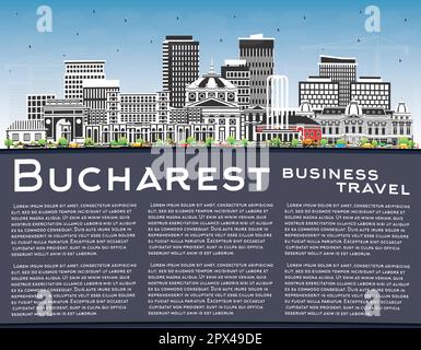 Bucharest Romania City Skyline with Color Buildings, Blue Sky and Copy ...