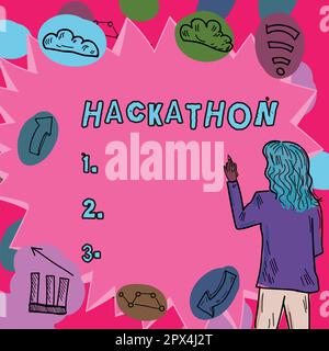 Sign displaying Hackathon, Business showcase event where large number ...
