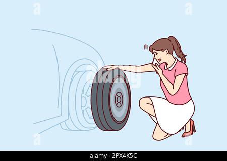 Deflated automobile tire. Punctured wheel of car. Element of Tire ...