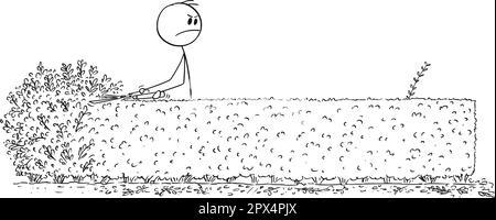 Gardener Trimming Hedge, But Made Mistake , Vector Cartoon Stick Figure ...