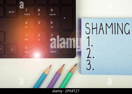 Hand writing sign Shaming. Business overview subjecting someone to ...