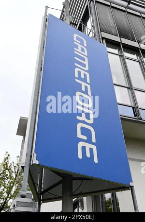 Karlsruhe, Germany. 25th Apr, 2023. At Gameforge, which is a provider of online games, employees ...