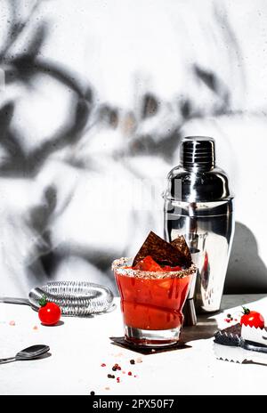 Miso bloody mary alcoholic cocktail drink with tomato juice, japan ...