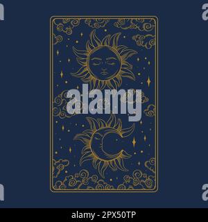Tarot aesthetic golden card. Occult tarot design for divination card ...