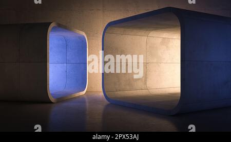 tubular concrete shapes with colored lights. 3d render Stock Photo - Alamy