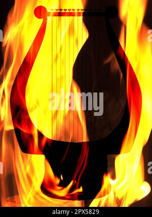 Silhouette of an ancient roman lyre musical instrument played by Nero ...