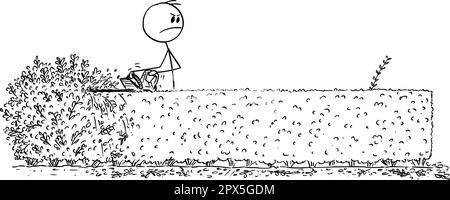 Gardener Trimming Hedge, But Made Mistake , Vector Cartoon Stick Figure ...