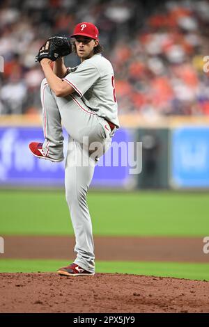Philadelphia Phillies starting pitcher Aaron Nola of a baseball game ...