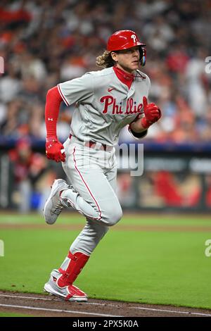 Philadelphia Phillies first baseman Alec Bohm (28) throws the ball to ...