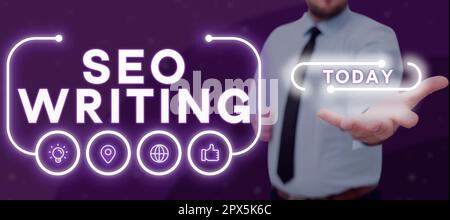 Sign displaying Seo Writing. Business overview grabbing the attention ...